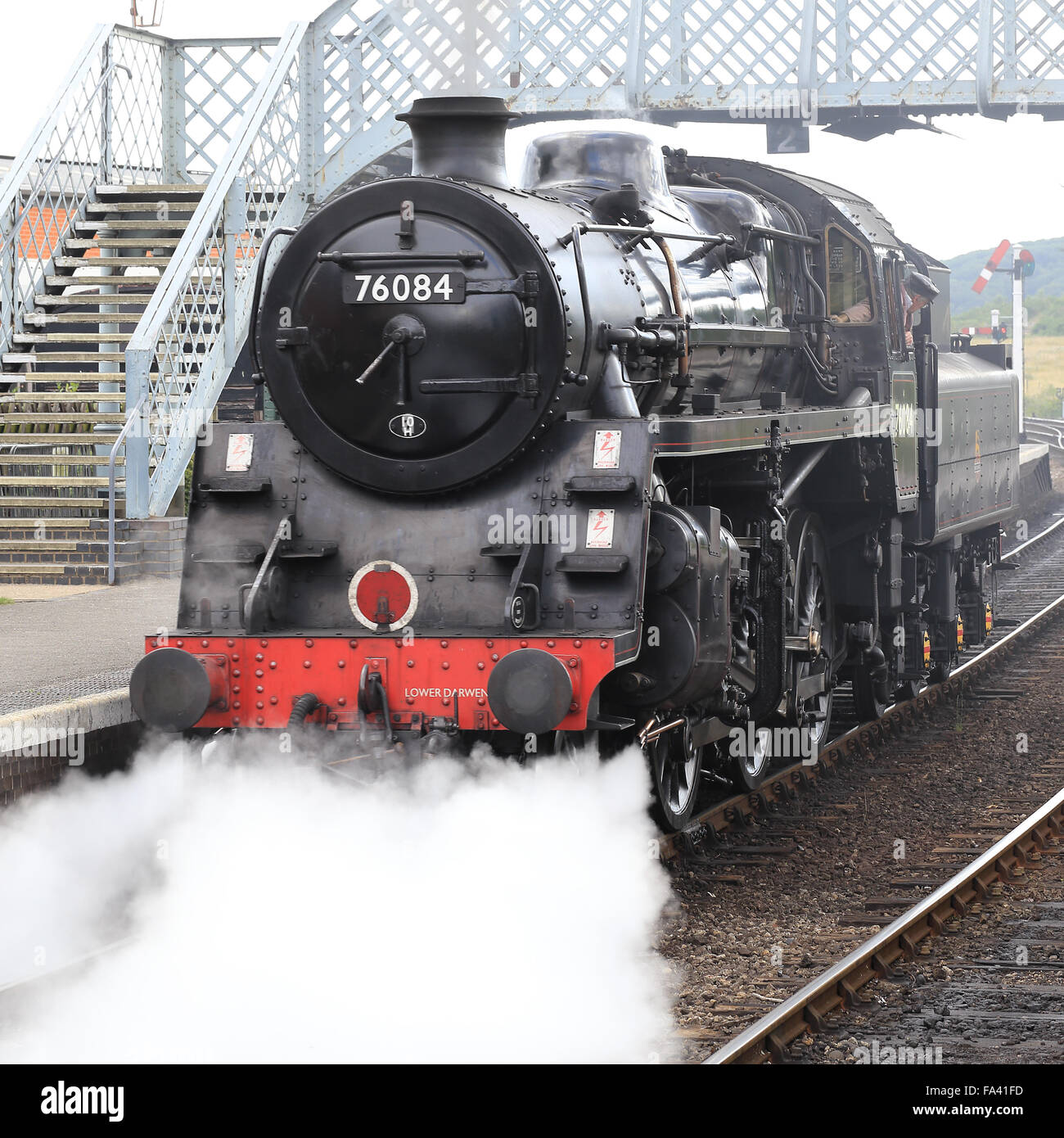 Steam locomotive, 76084, (a Standard 4 class) in Weybourne station ...