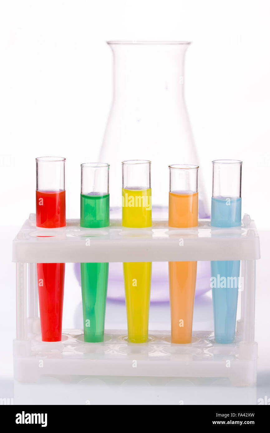Multicolored liquid chemical tubes Stock Photo - Alamy