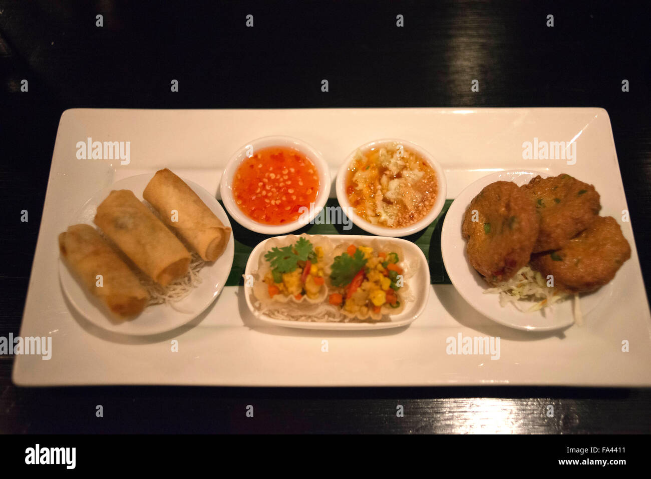 Thai food. Khong waang ruam mitr. Crispy tartlet of minced shrimp, fish ...