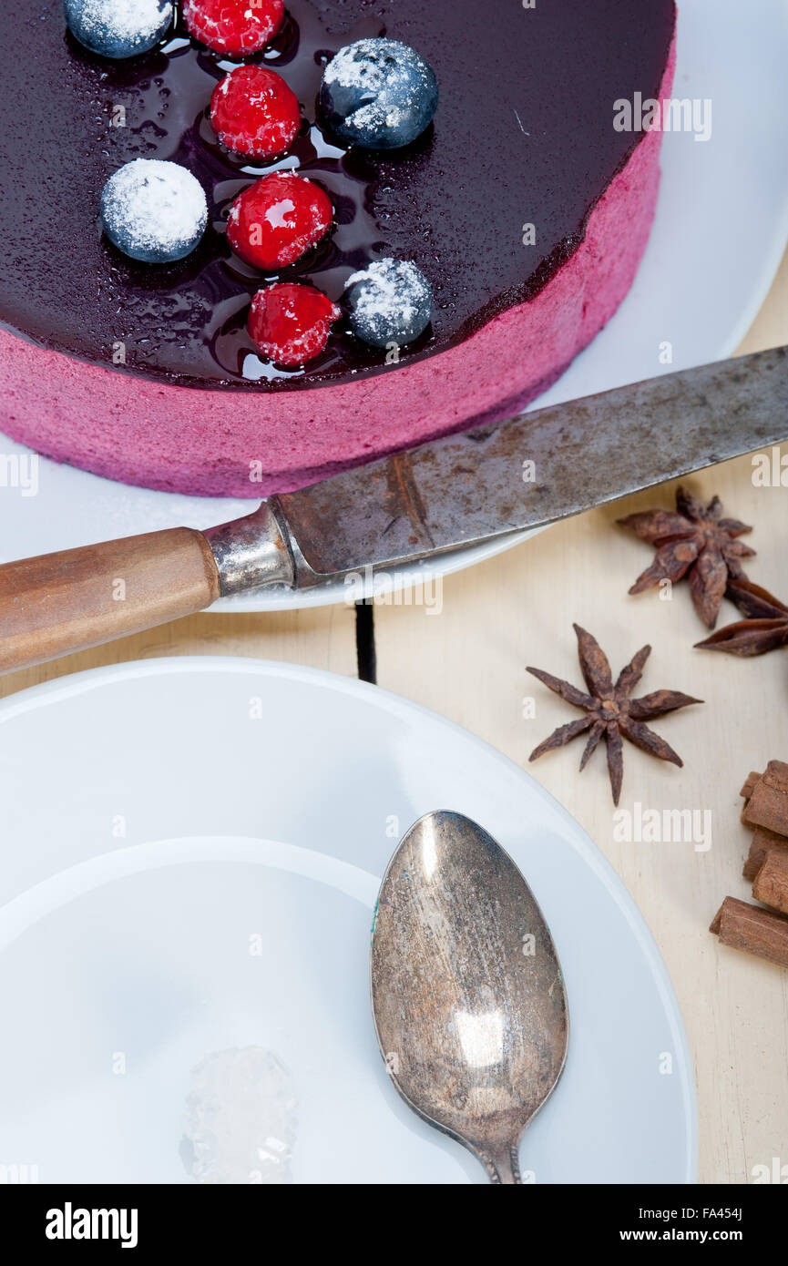 blueberry and raspberry cake mousse dessert with spice Stock Photo - Alamy