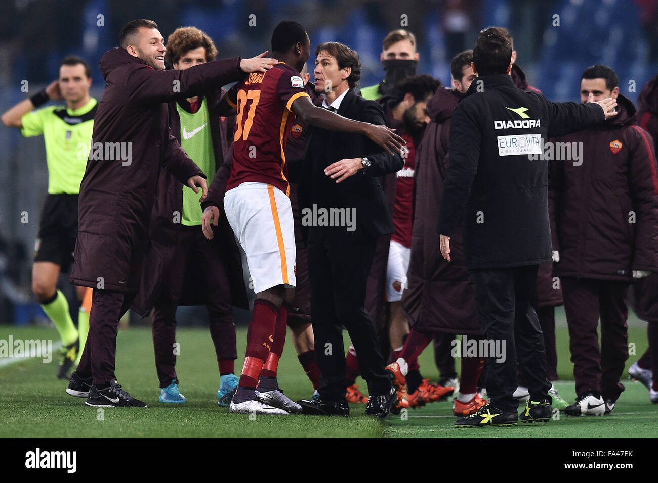 Rome, Italy. 20th Dec, 2015. AS Roma forward Umar Sadiq Roma celebrates ...