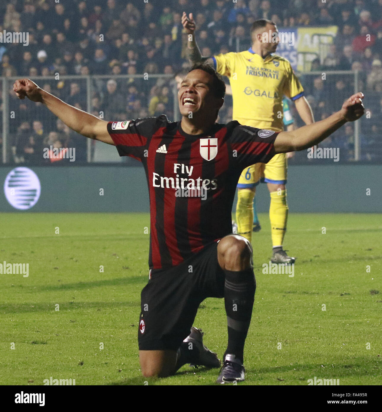 Frosinone, Italy. 20th Dec, 2015. Carlos Bacca of AC Milan celebrates ...