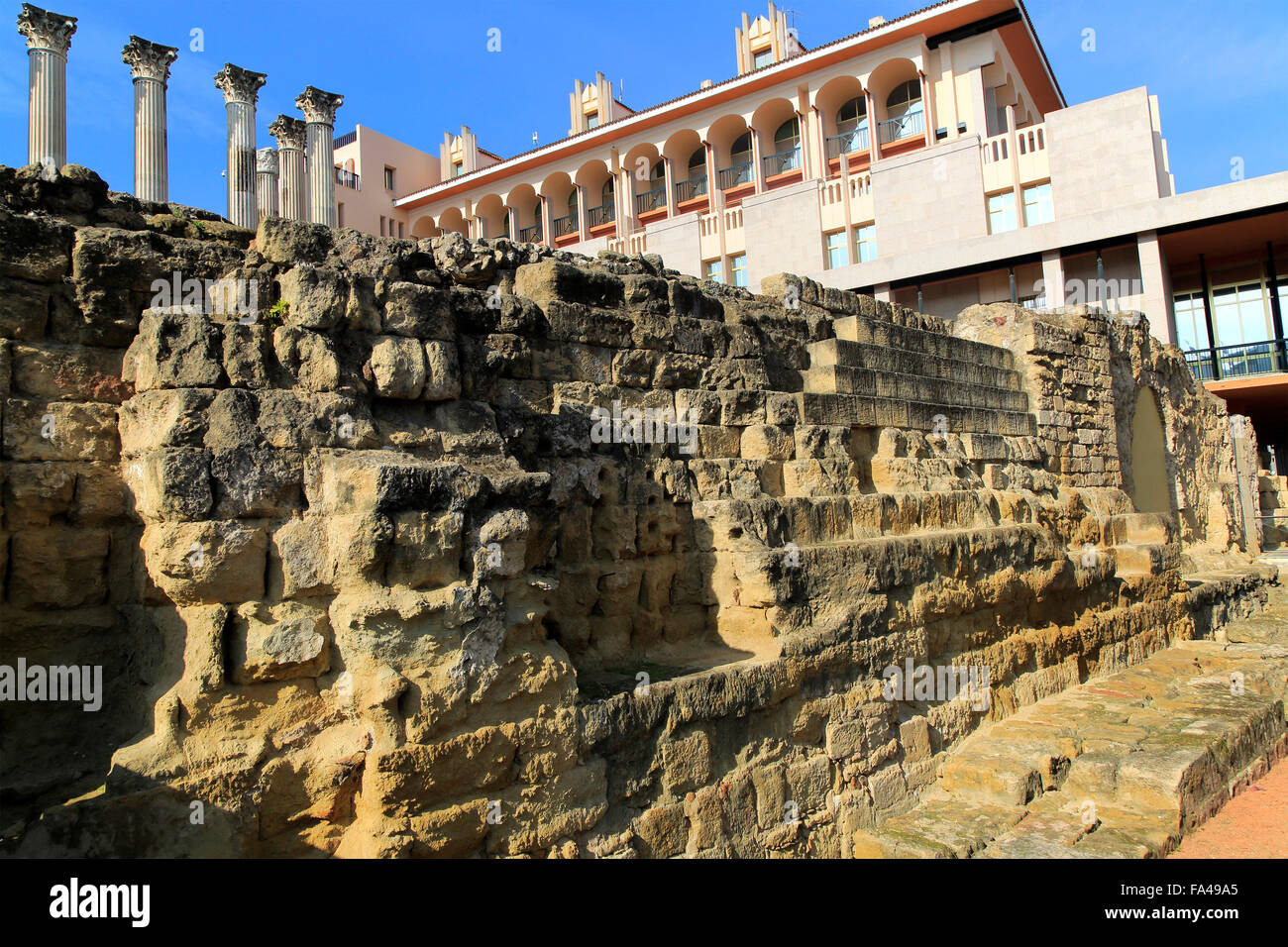 Roman temple remains and ancient wall, Templo Romano, Cordoba, Spain ...