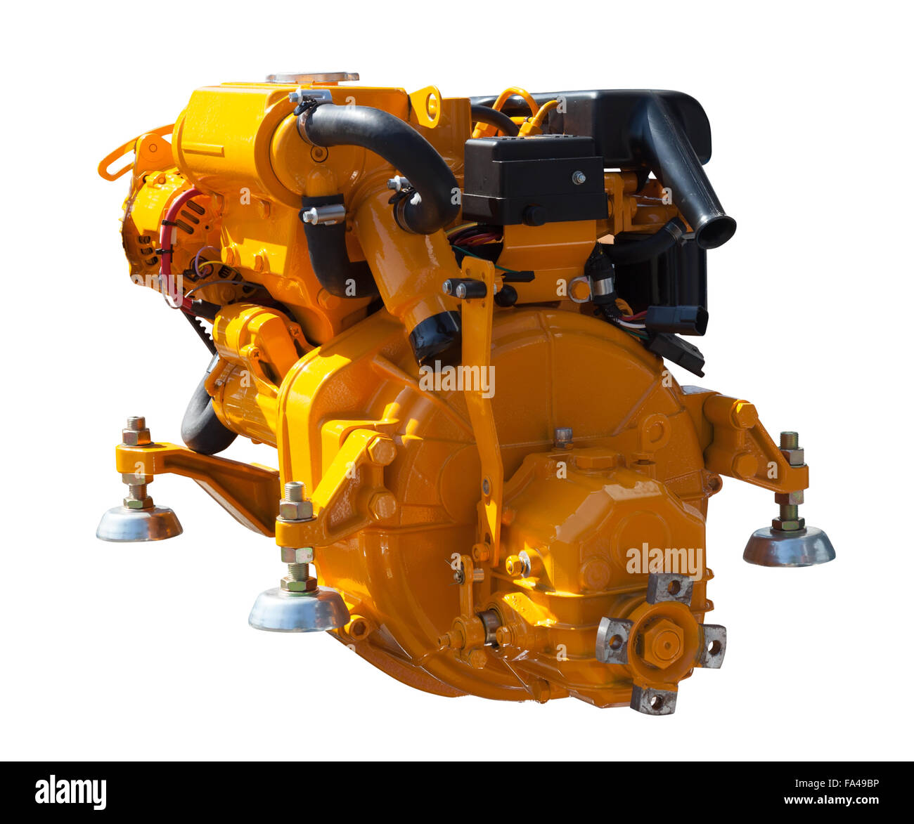 yellow engine of motor boat. Isolated over white Stock Photo - Alamy