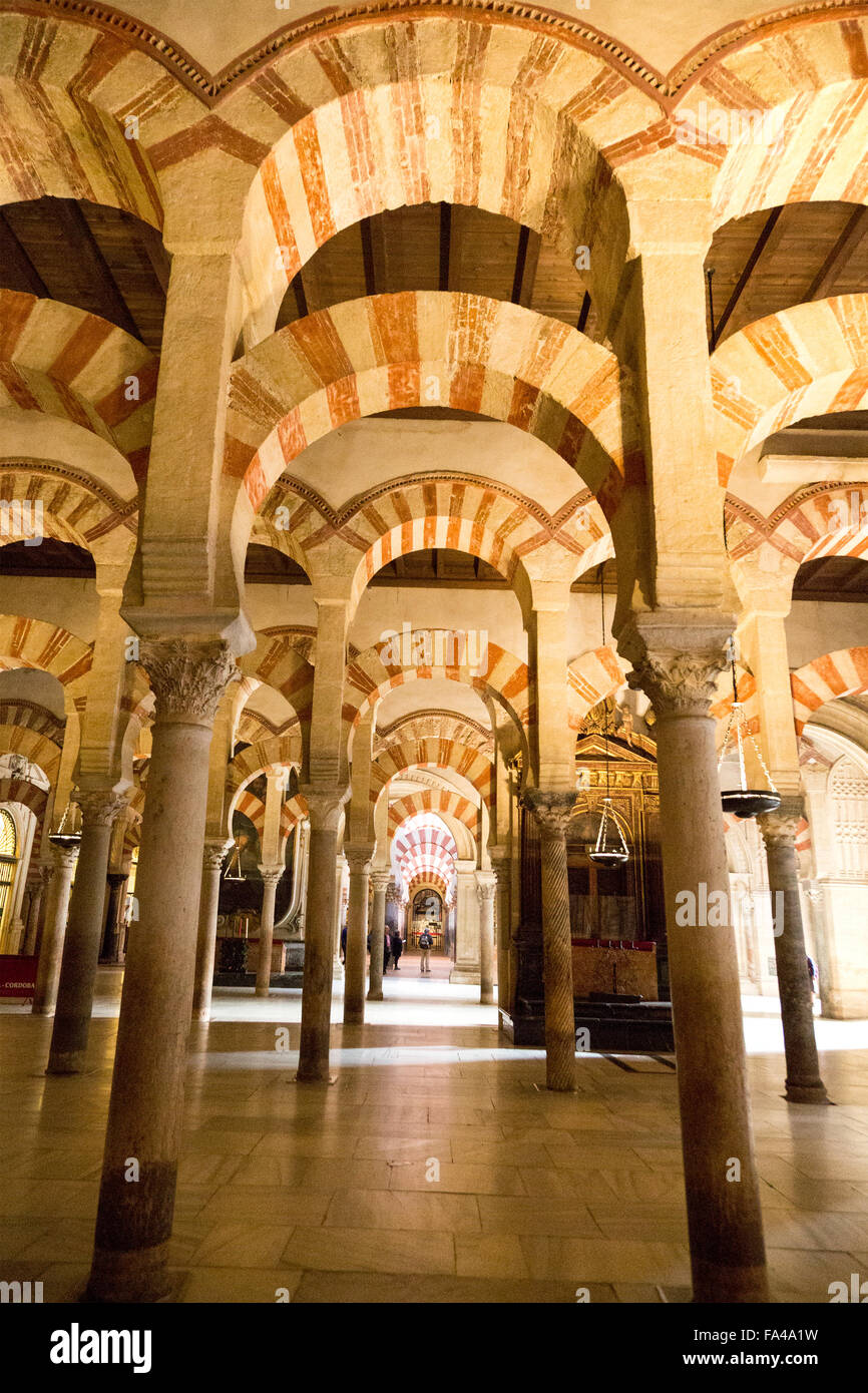 Moorish arches in the former mosque now cathedral, Cordoba, Spain Stock ...