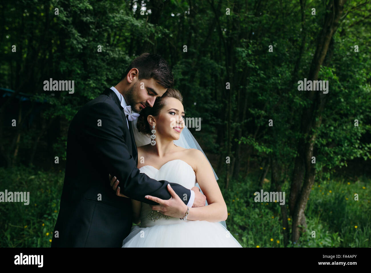 Beautiful wedding couple on nature Stock Photo - Alamy