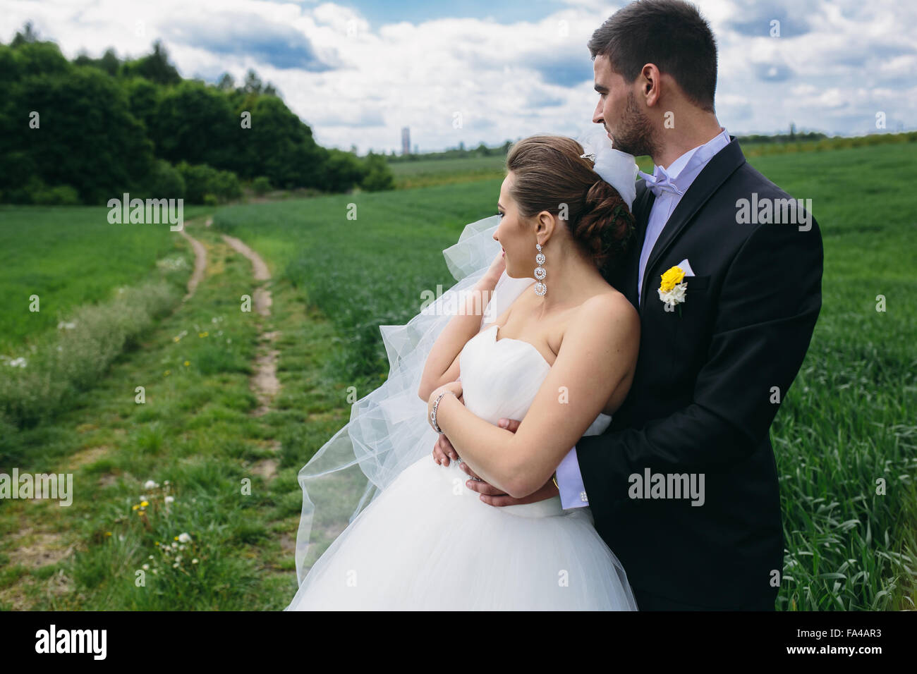 Beautiful wedding couple on nature Stock Photo - Alamy