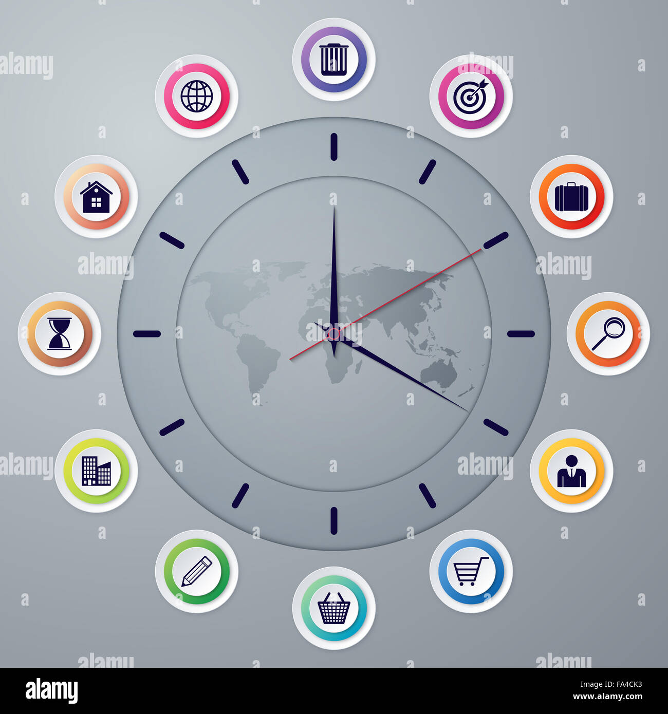 Vector illustration of a clock with hands infographics Stock Photo - Alamy