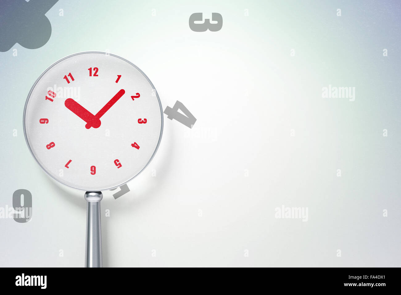 Timeline concept: Clock with optical glass on digital background Stock ...