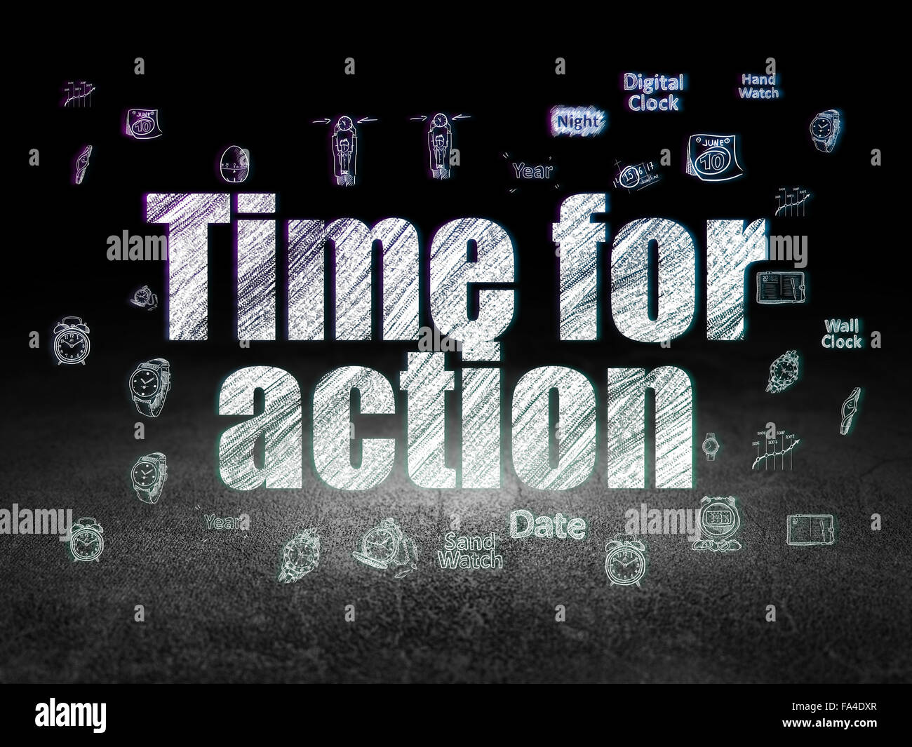 Time concept: Time for Action in grunge dark room Stock Photo - Alamy