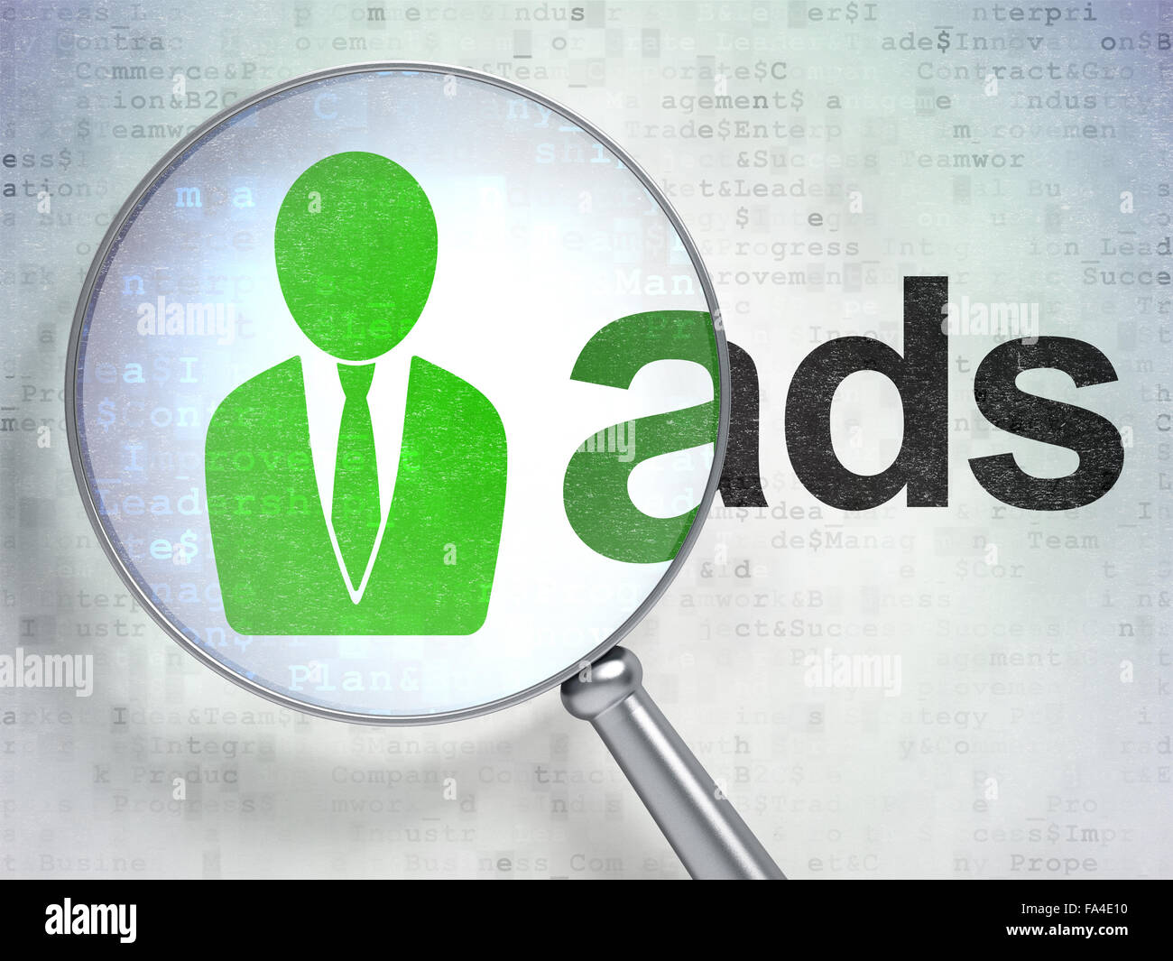 Advertising concept: Business Man and Ads with optical glass Stock ...