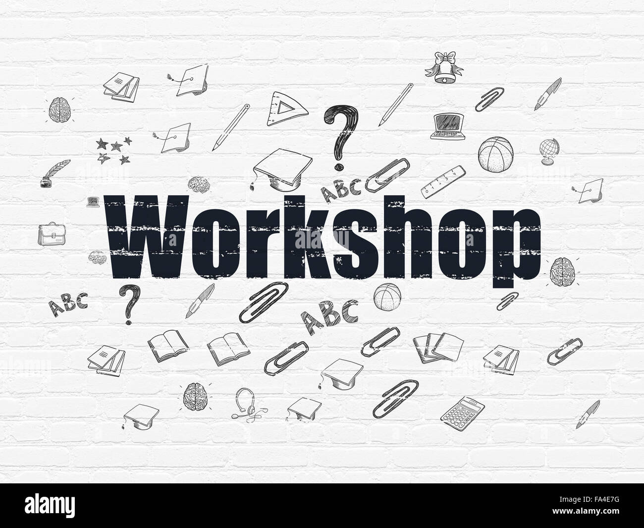 Studying concept: Workshop on wall background Stock Photo - Alamy