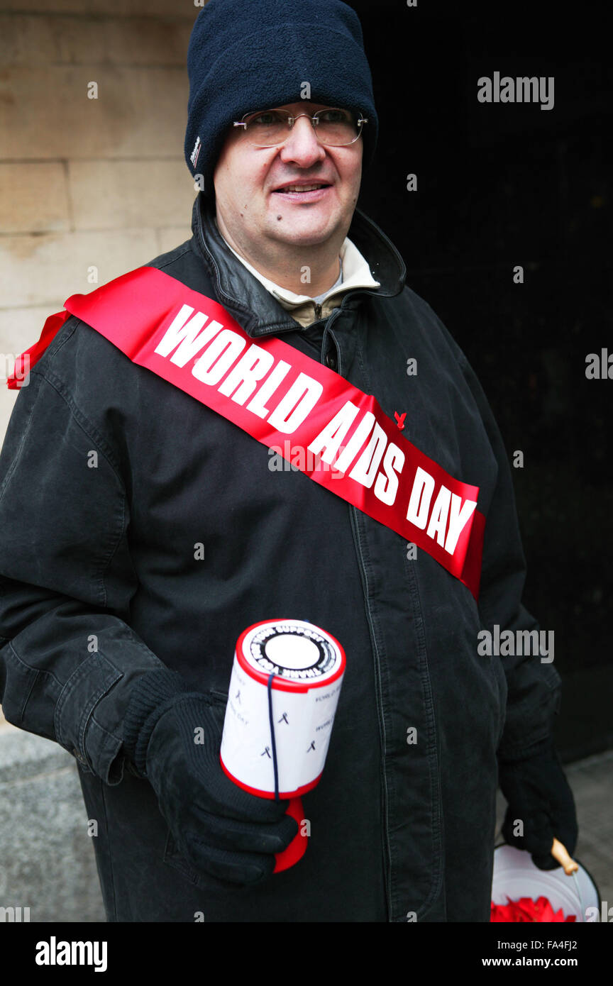 Man collecting money for World AIDS day Stock Photo - Alamy