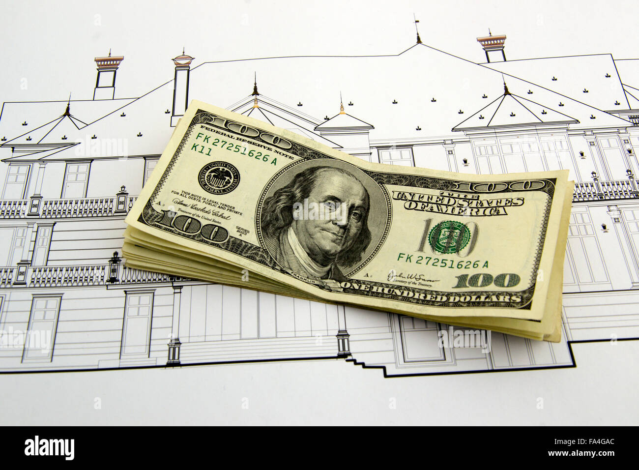 Money dollars in the work plan drawing Stock Photo - Alamy