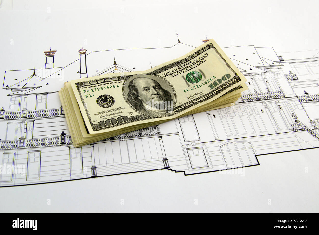 Money dollars in the work plan drawing Stock Photo - Alamy