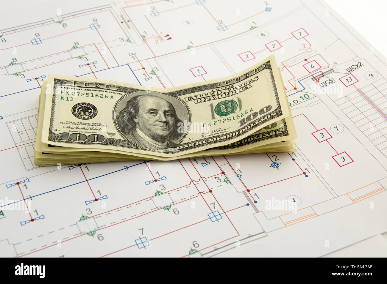 Money dollars in the work plan drawing Stock Photo - Alamy