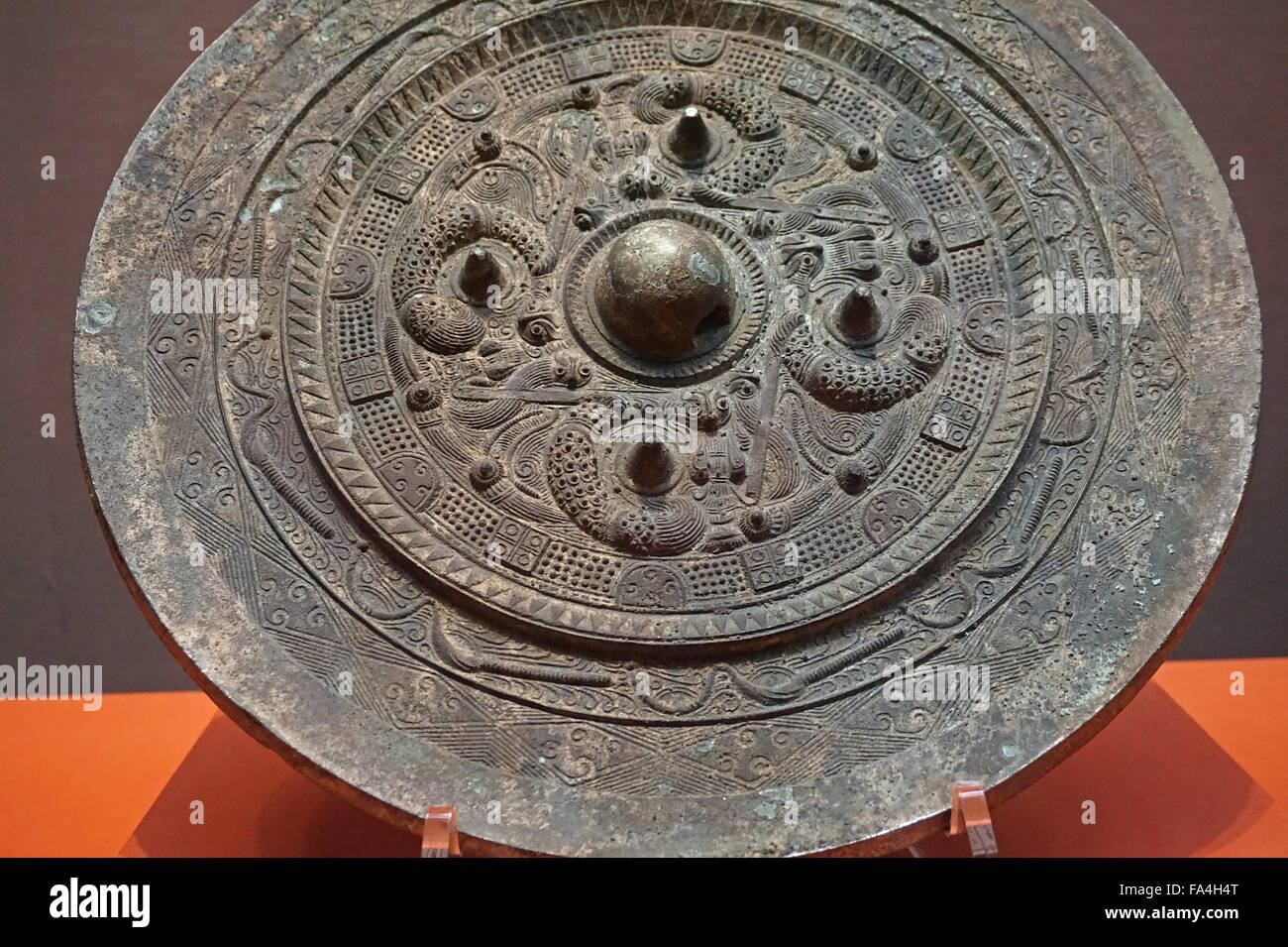 Bronze mirror Artifact on display at the National Museum, Tokyo, Japan ...
