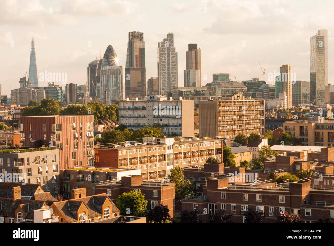 The London Skyline viewed from above in Hackney including the Shard ...