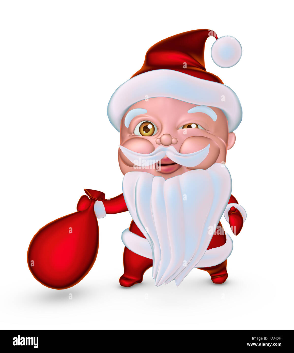 Cute Santa Claus with gifts bag blinks eye (3D illustration Stock Photo ...