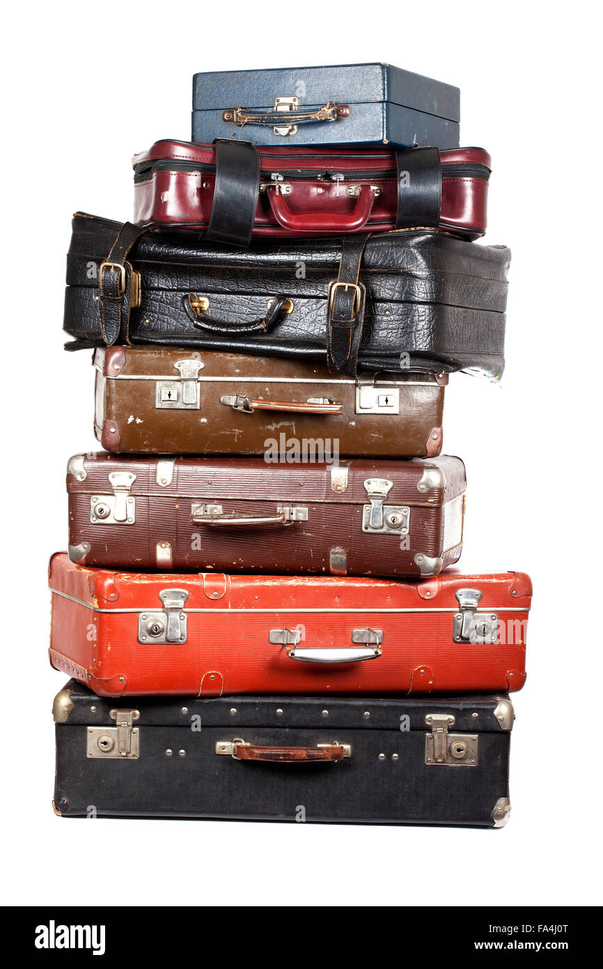 Stack of old suitcases isolated Stock Photo - Alamy