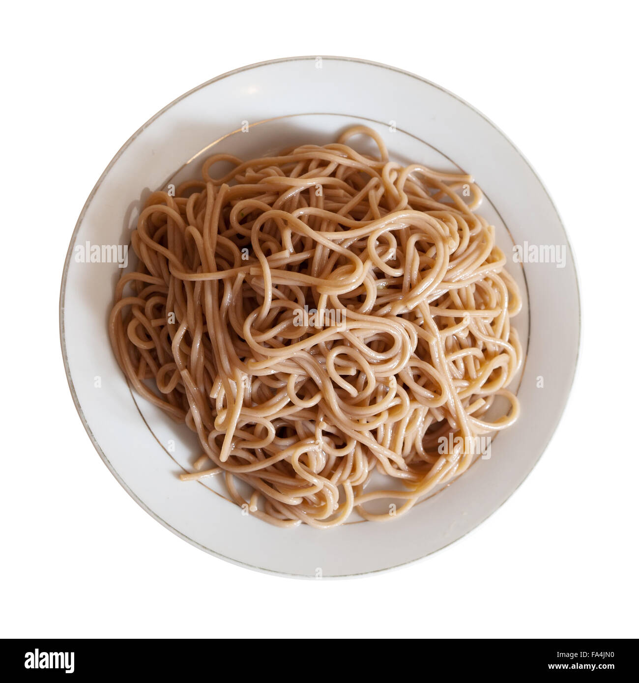 Top view of spaghetti pasta in plate over white background Stock Photo ...