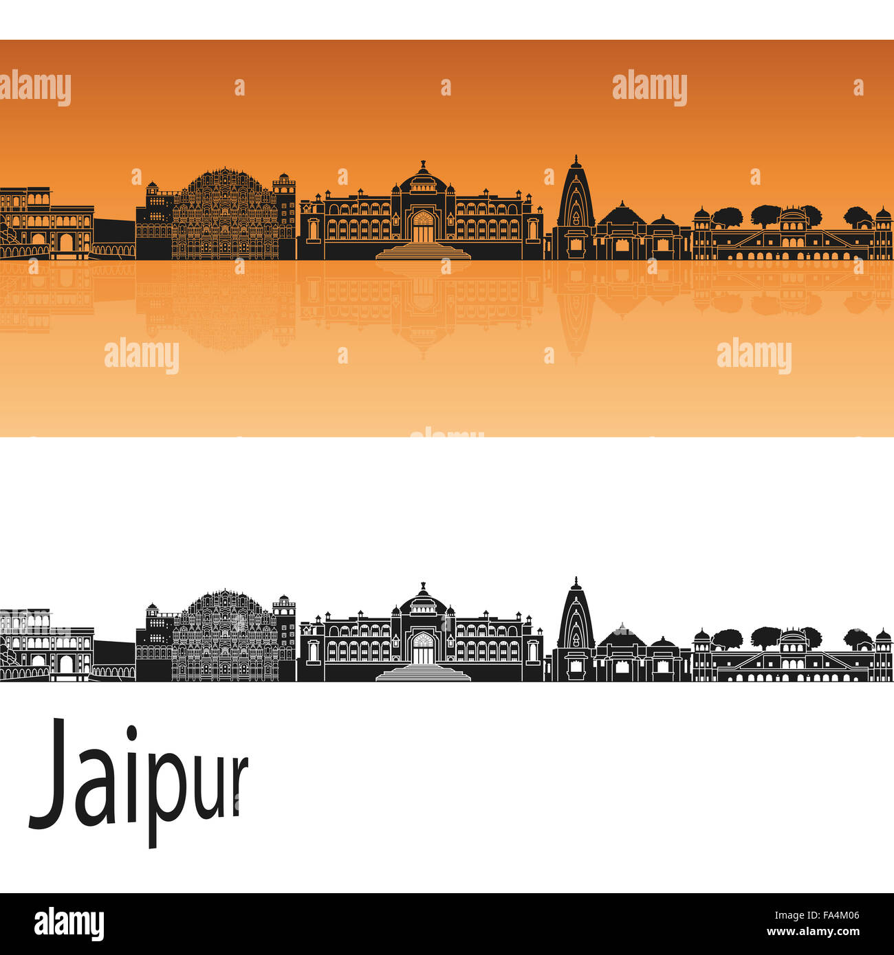 Jaipur skyline in orange background in editable vector file Stock Photo ...