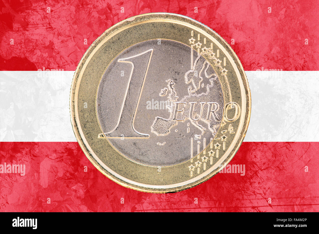 Common face of one euro coin from Austria isolated on the national ...