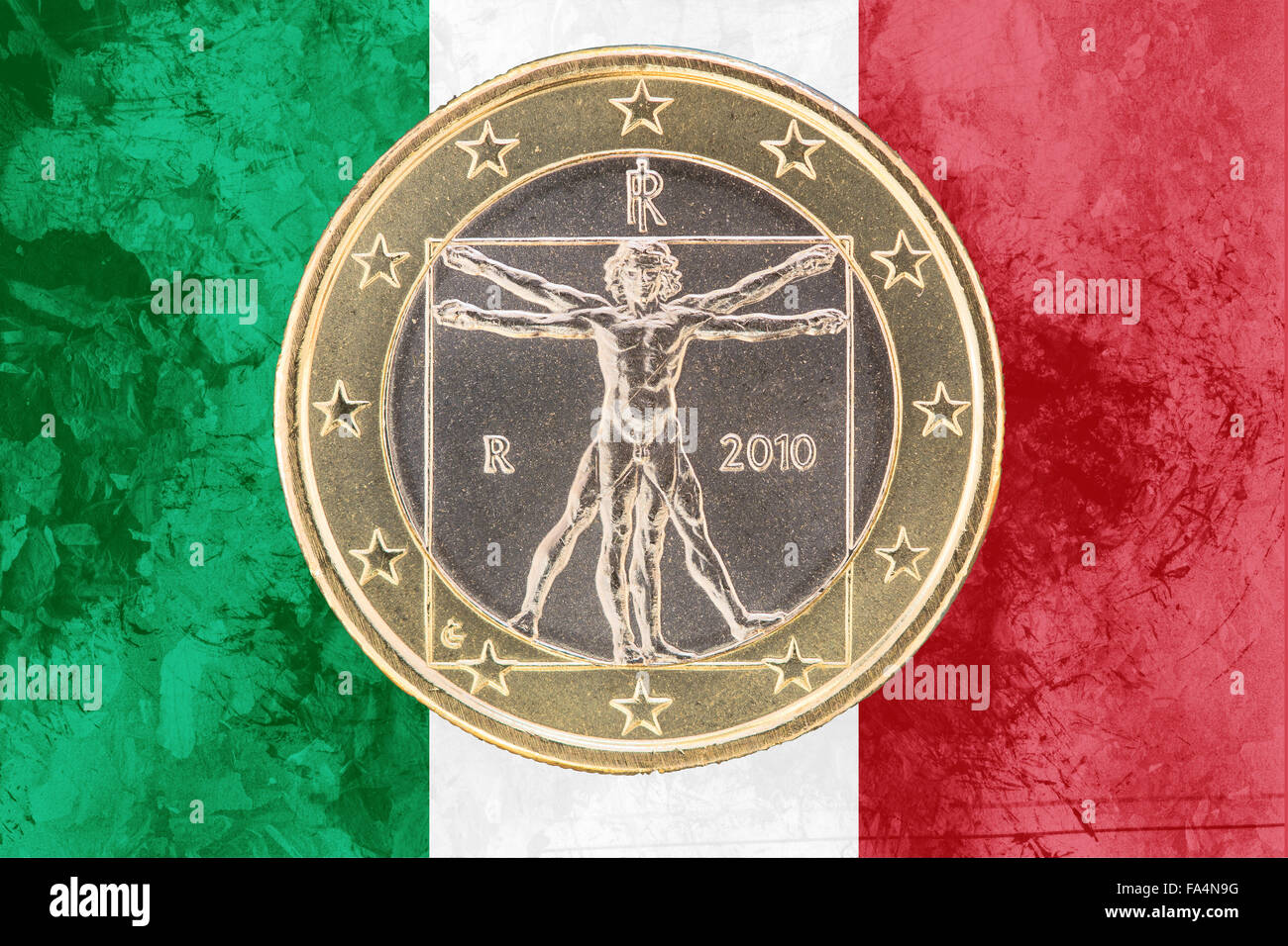 National side of one euro coin from Italy isolated on the italian flag ...