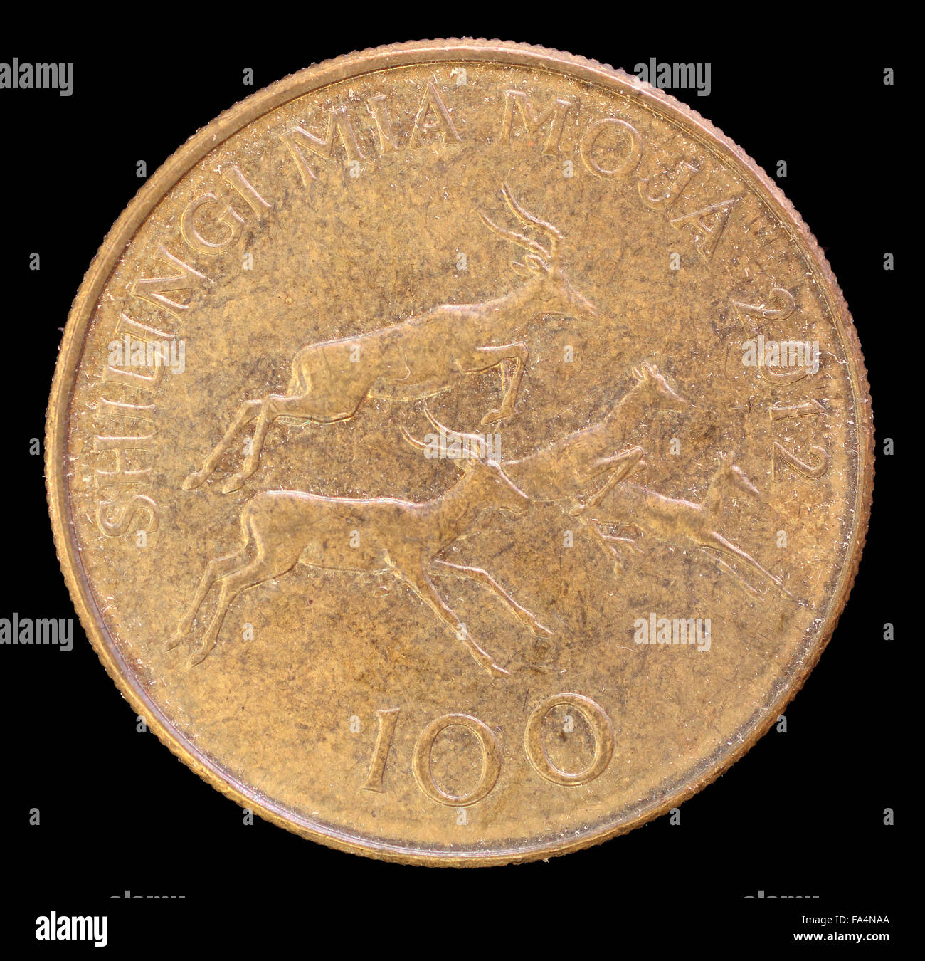 The tail face of 100 shillings coin, issued by Tanzania in 2012 ...