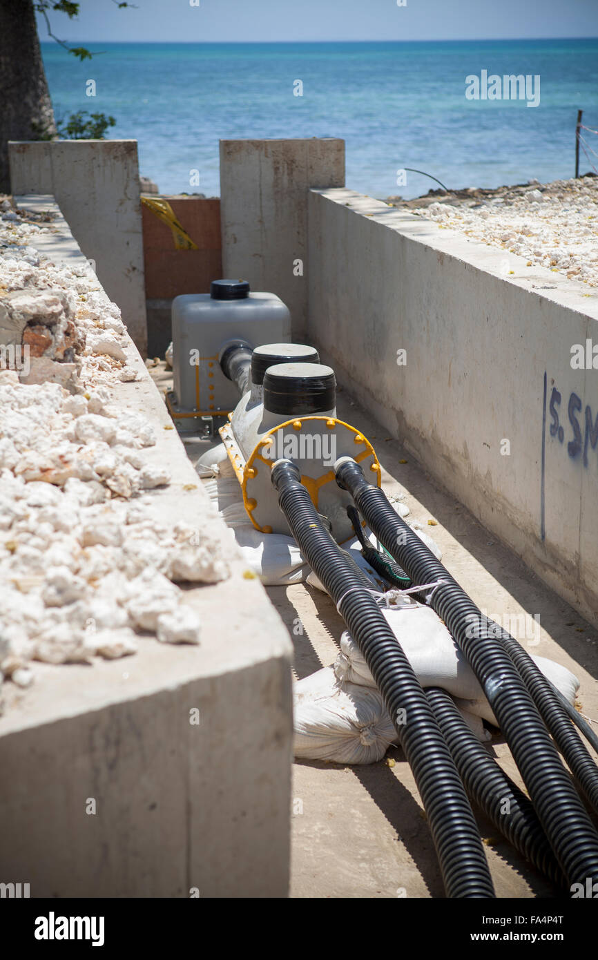 Under-sea power cable emerging on shores of Zanzibar from mainland ...