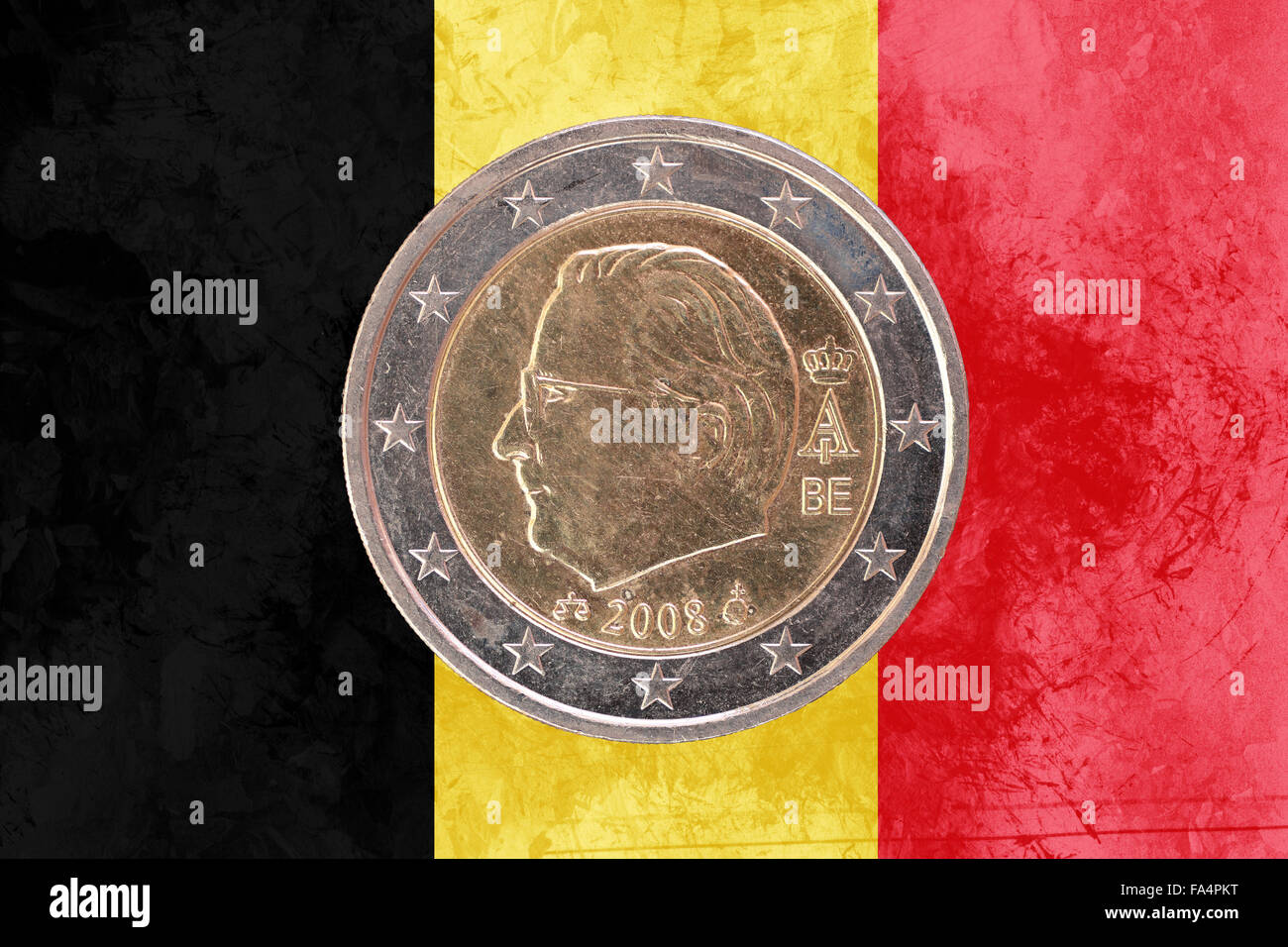Two euros coin from Belgium isolated on the national belgian flag as ...