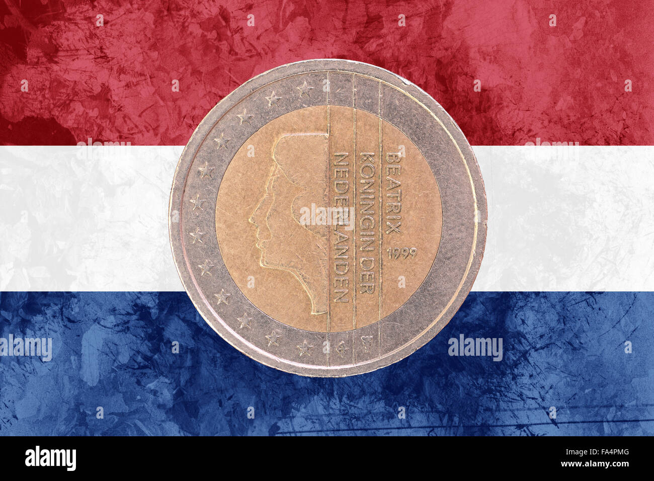 Two euros coin from Netherlands isolated on the national dutch flag as ...