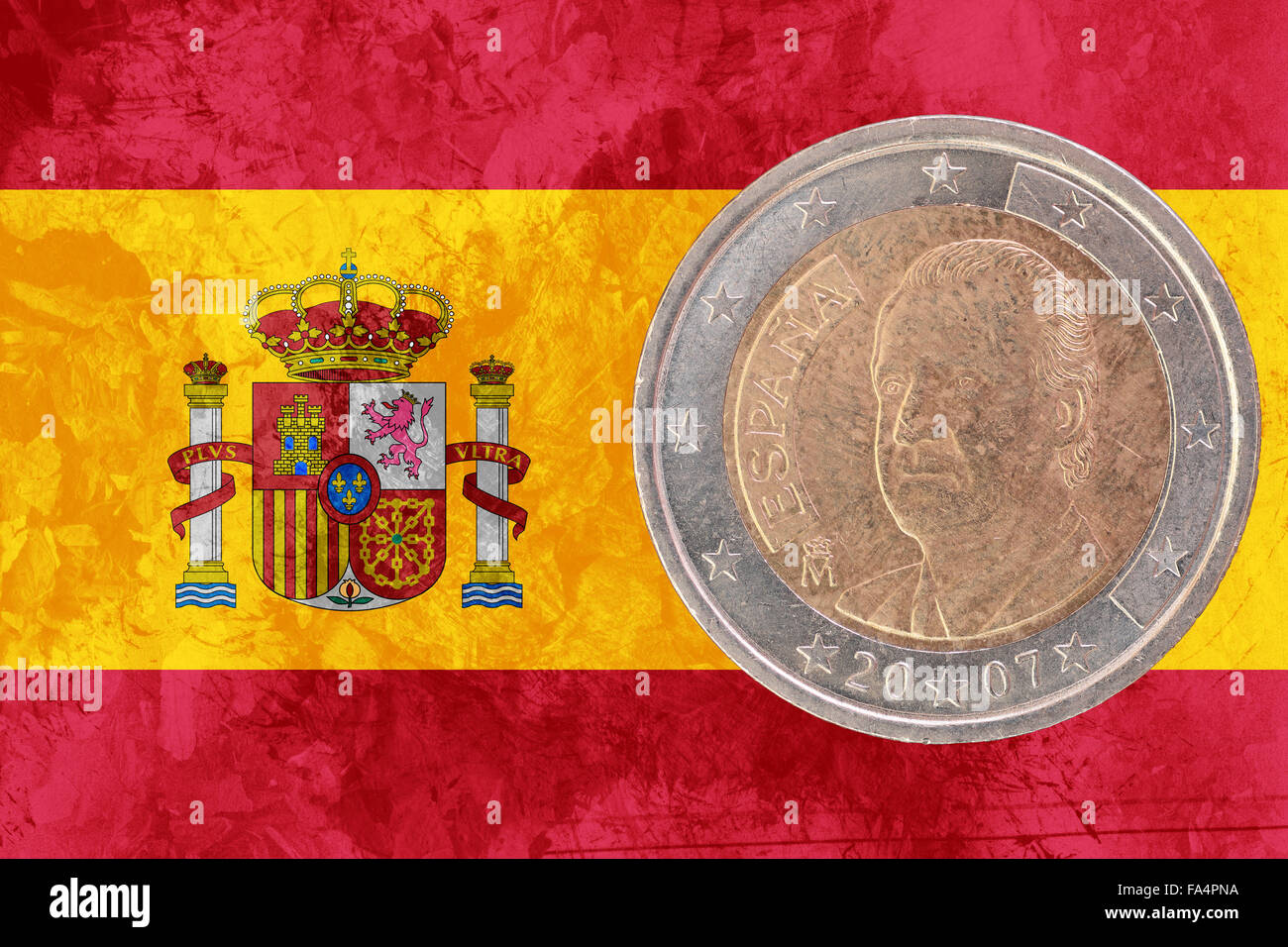 Two euros coin from Spain isolated on the national spanish flag as ...