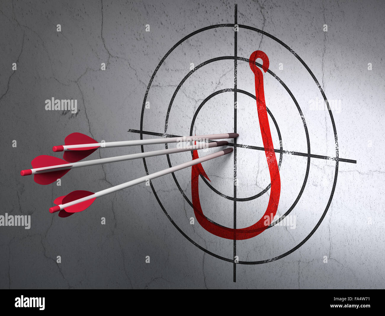 Privacy concept: arrows in Fishing Hook target on wall background Stock ...