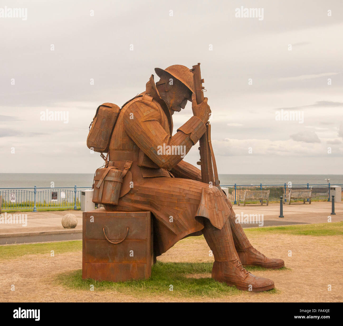 view of the memorial sculpture by artist Ray Lonsdale of a war weary ...
