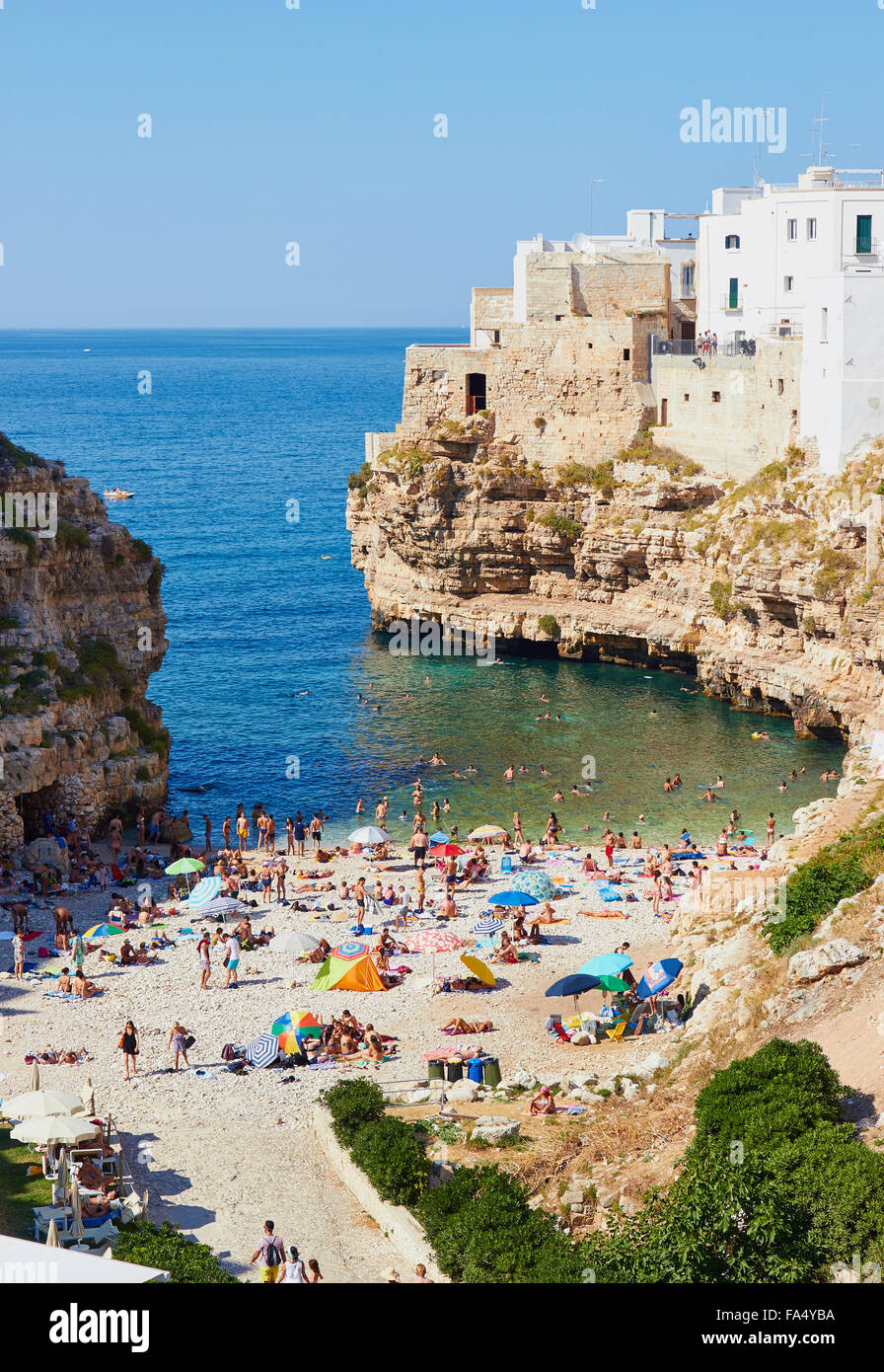 Beach at clifftop town of Polignano Apulia Puglia Italy Europe Stock ...