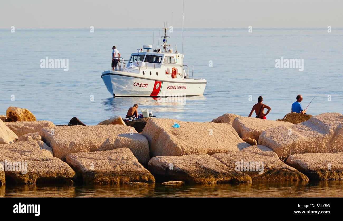 Boat of the Guardia Costiera Italy's coastguard moored off the coast ...