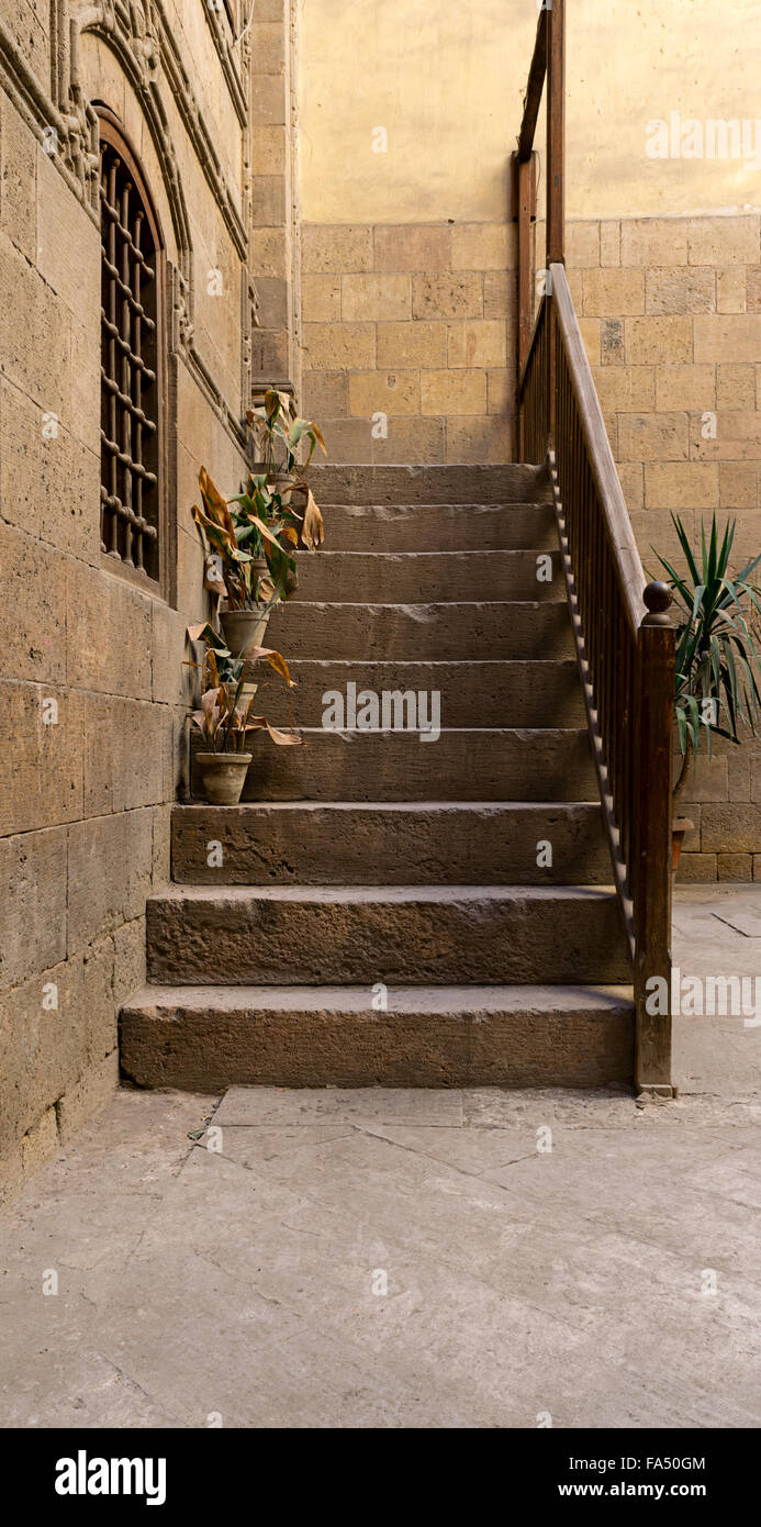 Stairs at the courtyard of a historic house in Old Cairo, Egypt Stock ...