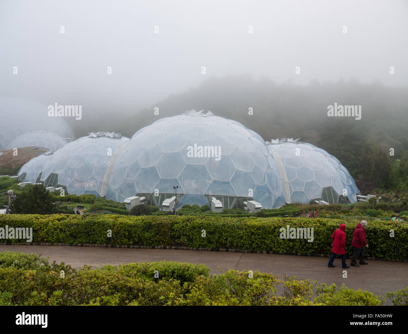 Views of the Bio-Domes at the Eden Project on a misty day. Cornwall ...