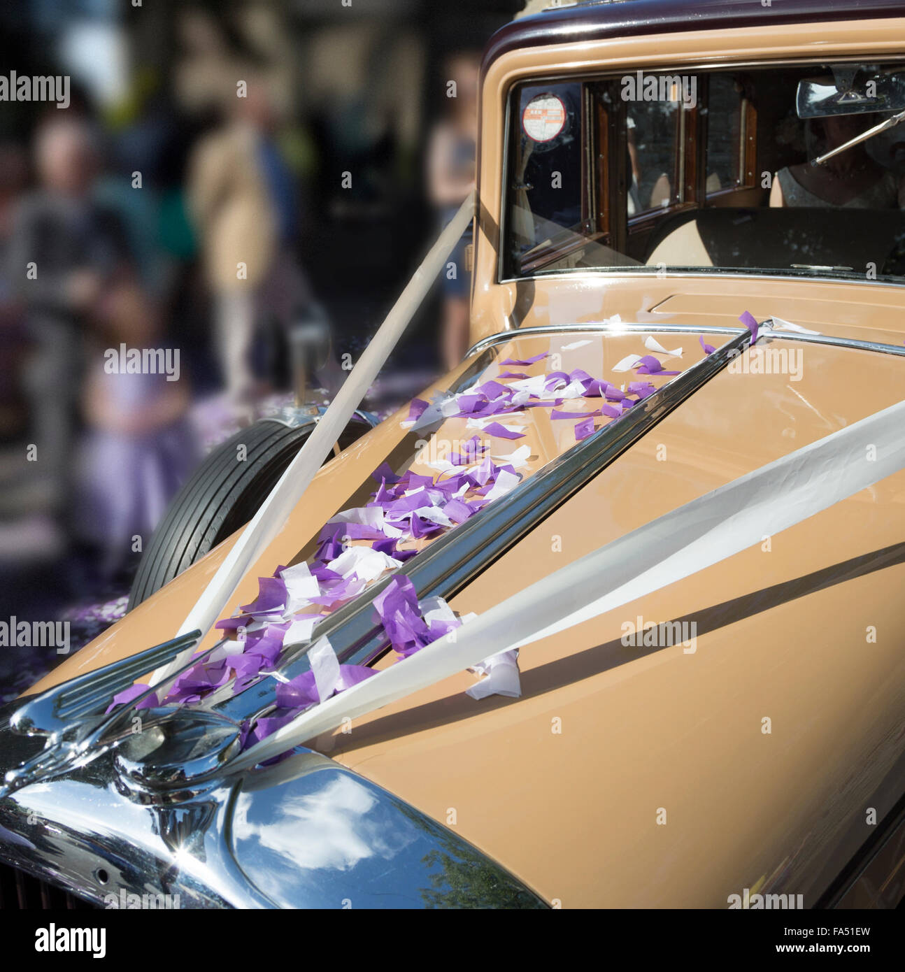 Car decorated with ribbons at a wedding, Bristol, UK Stock Photo - Alamy