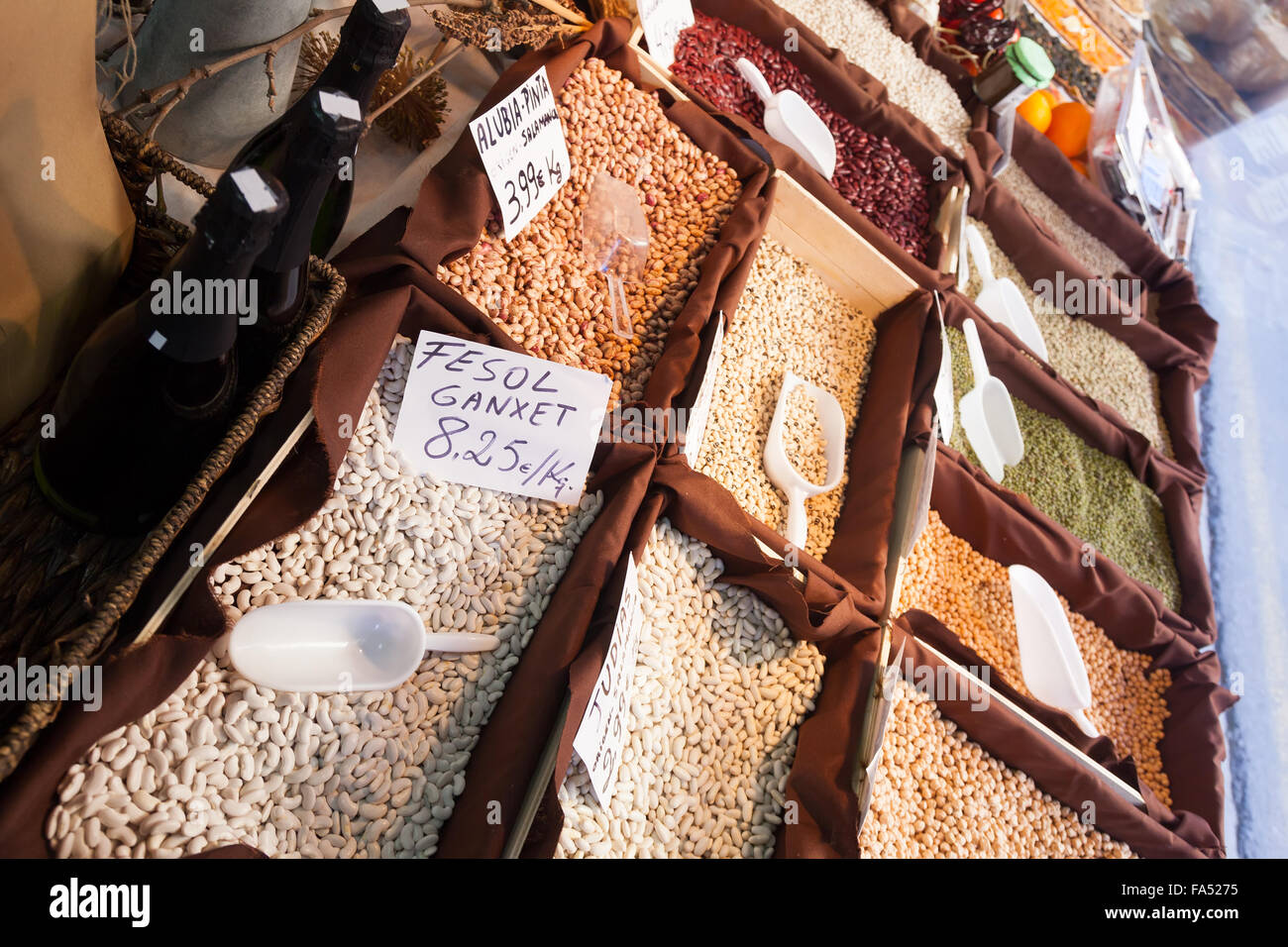 Various beans in shop window Stock Photo - Alamy
