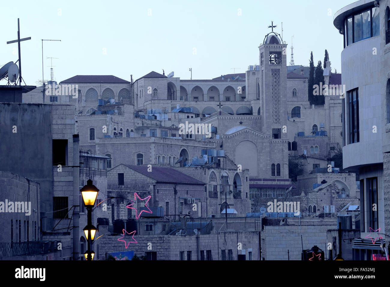 View of the West Bank town of Bethlehem in the Autonomous Palestinian ...