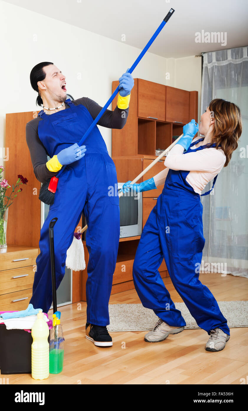 Playful cleaning premises team is ready to work Stock Photo - Alamy