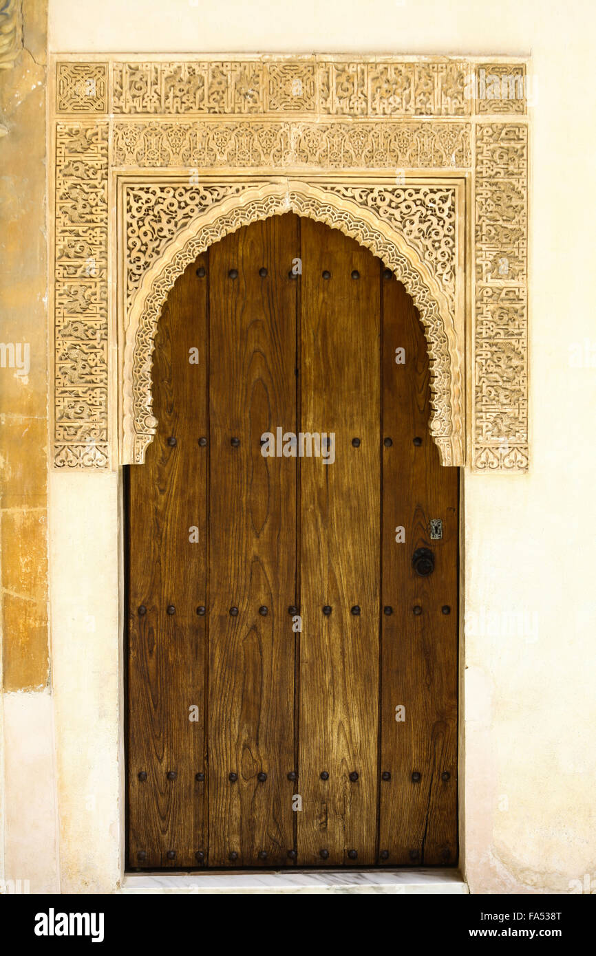 Close up shot of some Arabic decorations at the Alhambra palace in ...