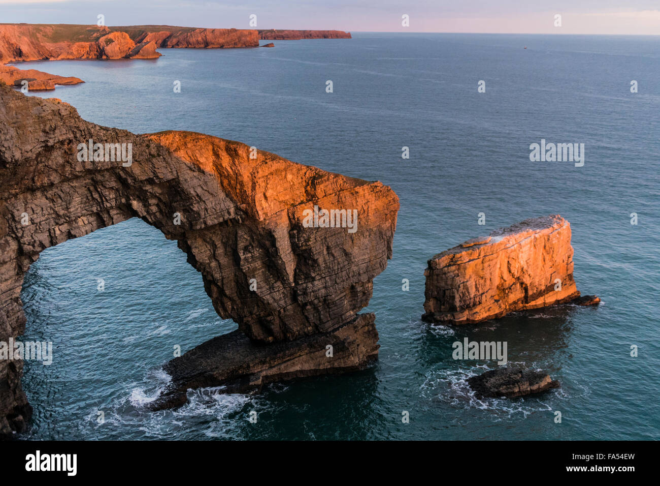 Late evening Sea Arches at The Green Bridge of Wales Castlemartin ...