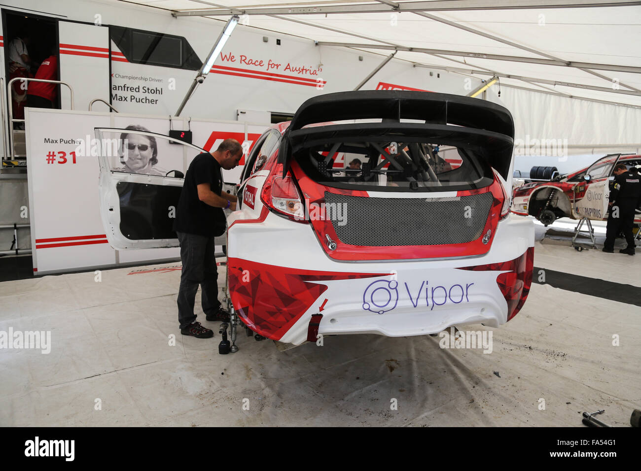 Ford Fiesta in World RX Team Austria garage during FIA World Rallycross ...