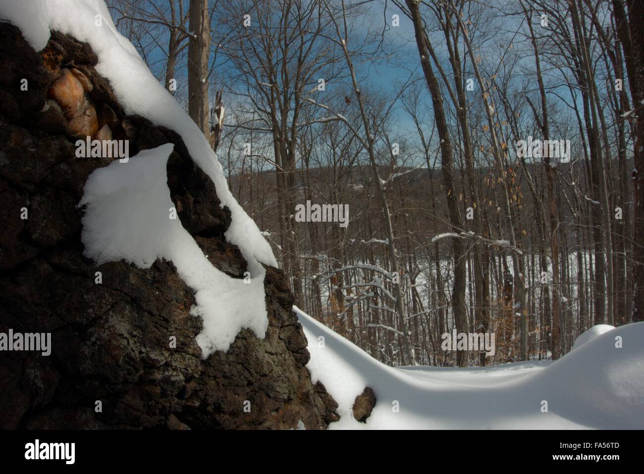 Winter at Loch Raven Reservoir. This boulder was named "Wounded Rock ...
