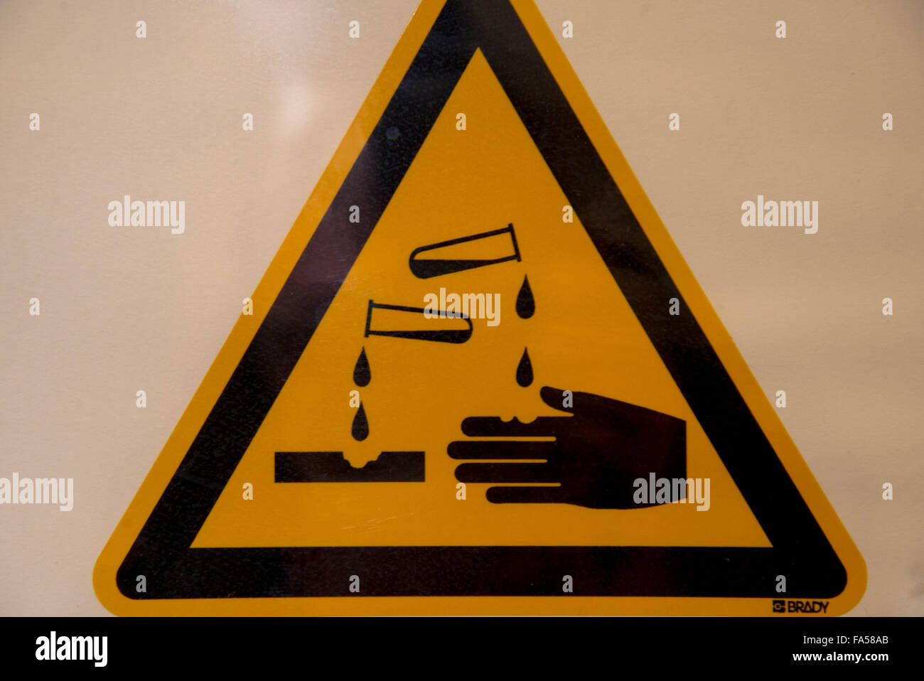 yellow warning signs in science classroom at highschool Stock Photo ...