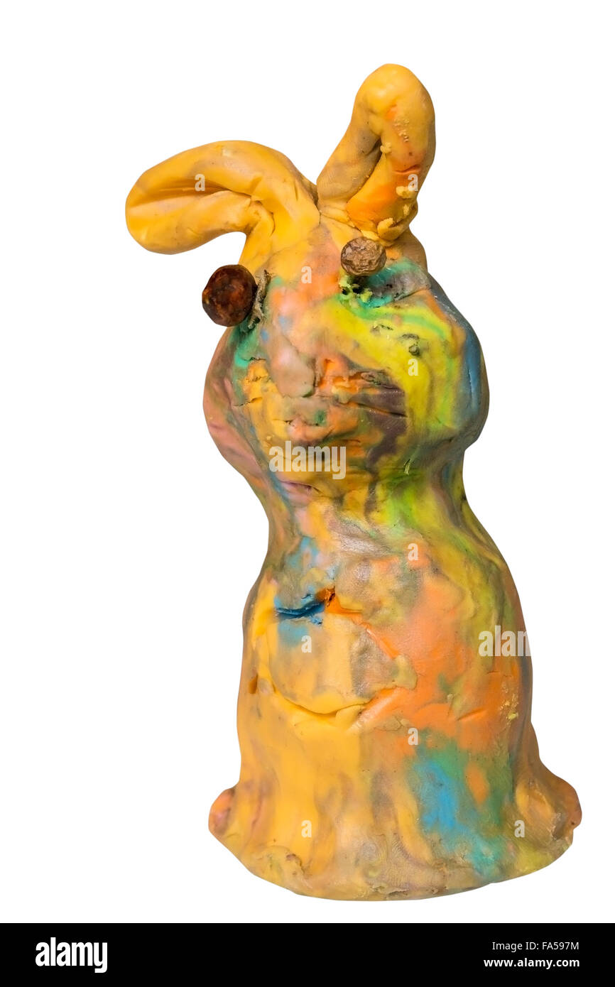 Cute plasticine rabbit isolated on white background with clipping path ...