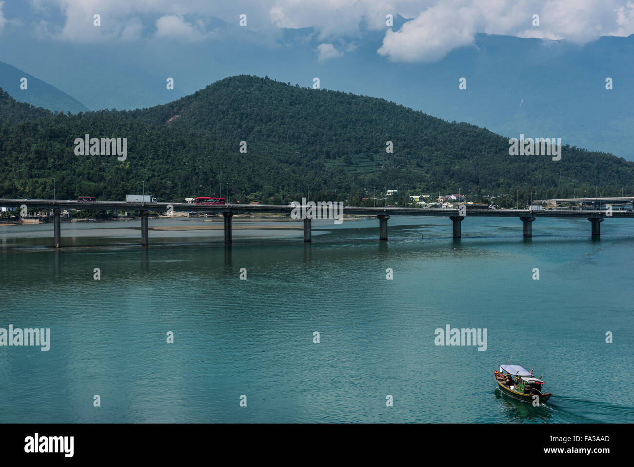 View of the beautiful Lang Co beach and the bridge in Lang Co, Vietnam ...